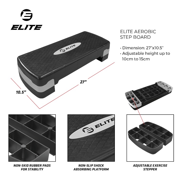 Elite Aerobic Step Board Black/Gray, Sports Equipment, Exercise ...