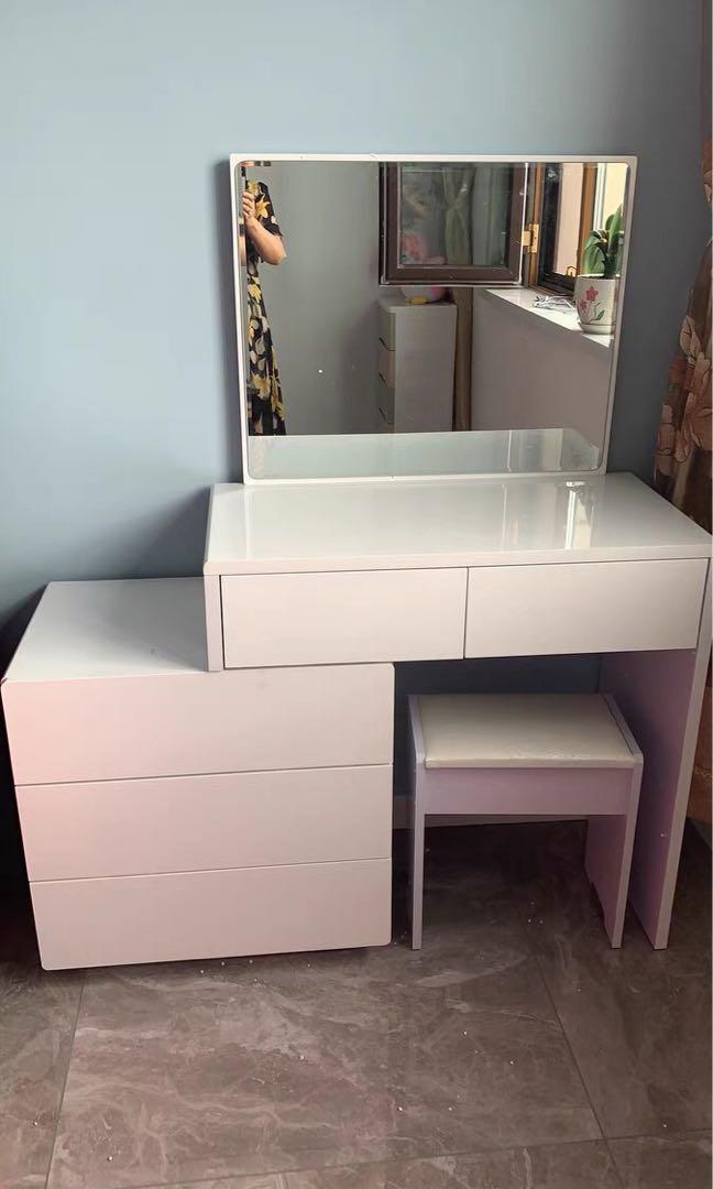 [READY STOCK] 80cm/ 90cm Pure white Dressing Table With Mirror, Side ...