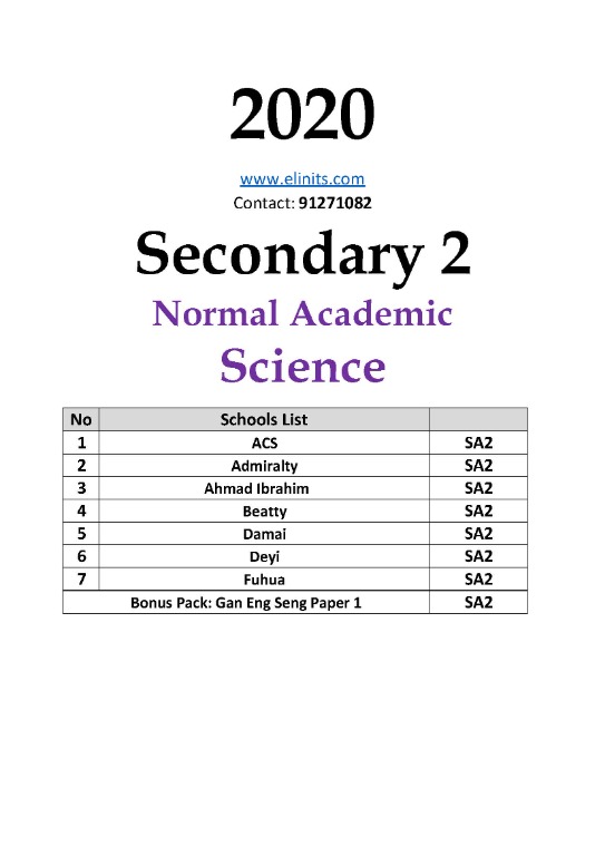 Secondary 2 Normal academic science Past Year Exam Paper Soft Copy Exam ...
