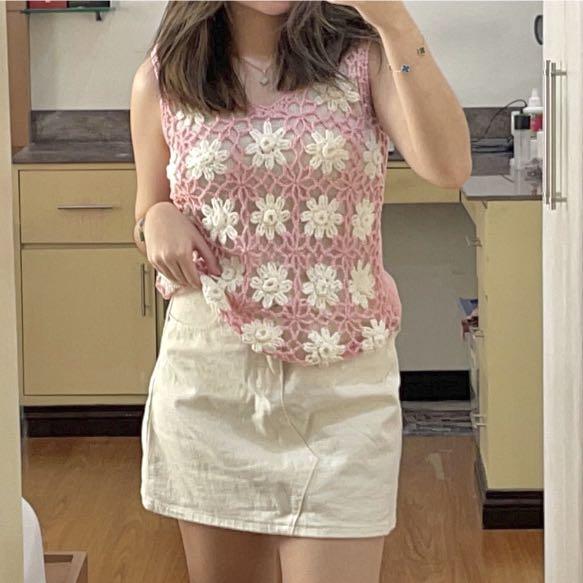 Y2k Granny Squares Crochet Knit Top, Women's Fashion, Tops, Sleeveless ...