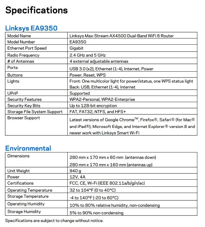 半價全新 Linksys Max-Stream EA9350 Wi-Fi 6 Router 雙頻 WiFi 路由器 AX4500 MU ...