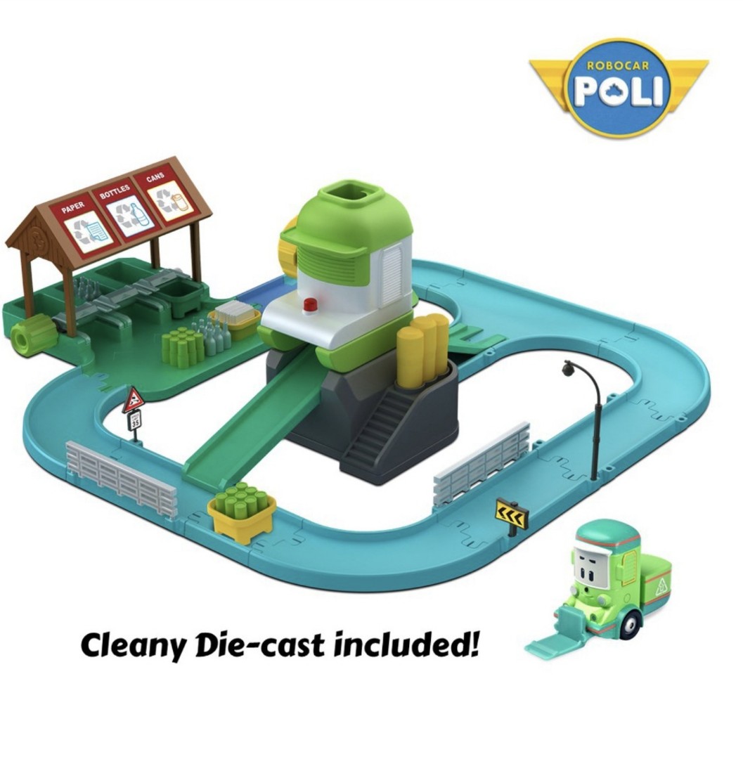 Authentic Robocar Poli Cleany Die Cast Recycle Centre Playset Tracks ...