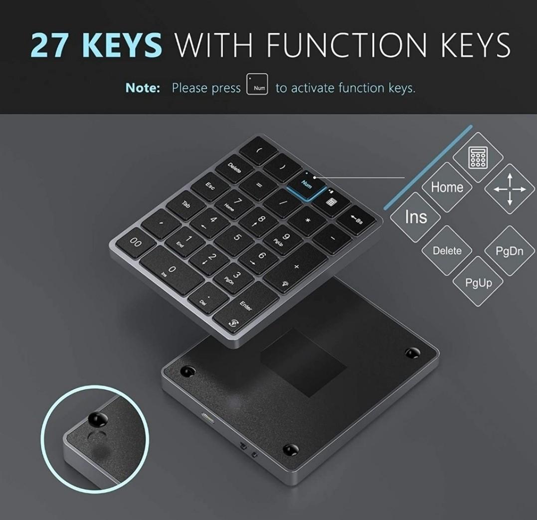 Bluetooth Backlit Numeric Keypad Jelly Comb Wireless Rechargeable