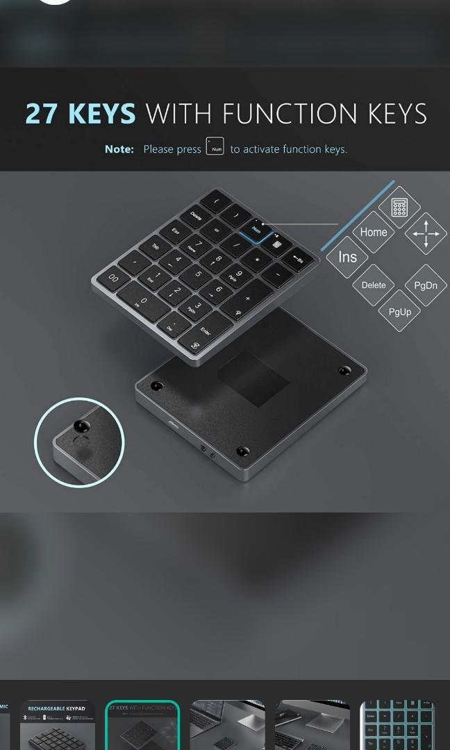 Bluetooth Backlit Numeric Keypad Jelly Comb Wireless Rechargeable
