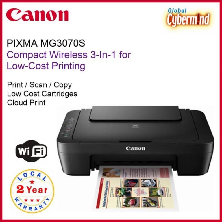 Canon PIXMA MG3070S Print/Scan/Scan/Copy Wireless Colour Printer ...