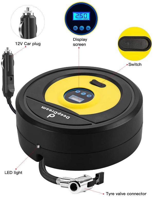 DeepDream Tyre Inflator Digital 12V 150PSI Auto Tyre Pump Portable Air ...