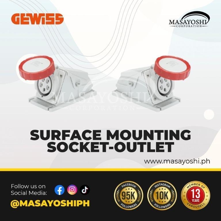 Gewiss 90° Angled Surface-Mounting Socket-Outlet-IP67-3P+E 32A 380-415V 50/60HZ | Model# GW62515 ...
