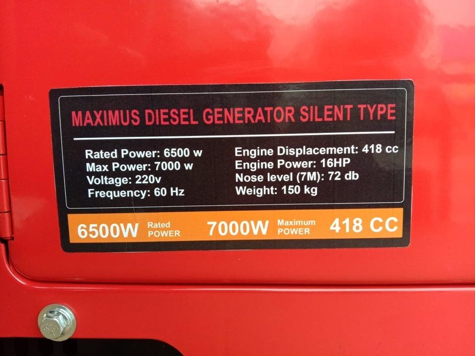 Maximus Diesel Generator 6500watts 16HP (Silent Type), Commercial ...