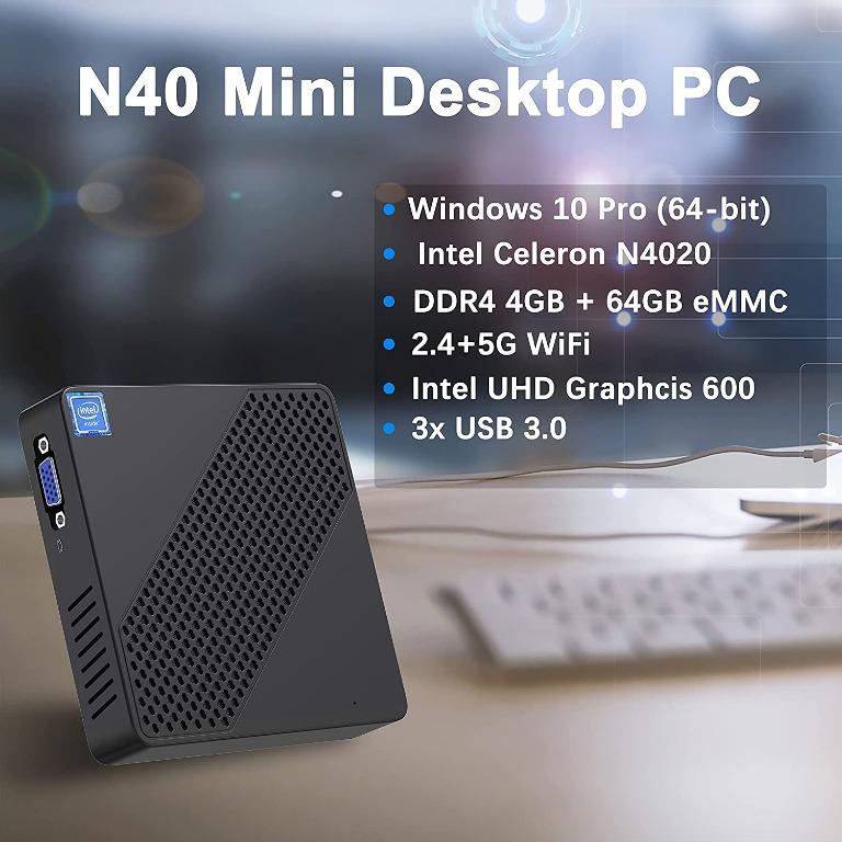 N40 Mini PC UHD 4K@60Hz Celeron N4020(up to 2.8GHz) Fanless Mini Computer, DDR4 4GB+64GB eMMC ...