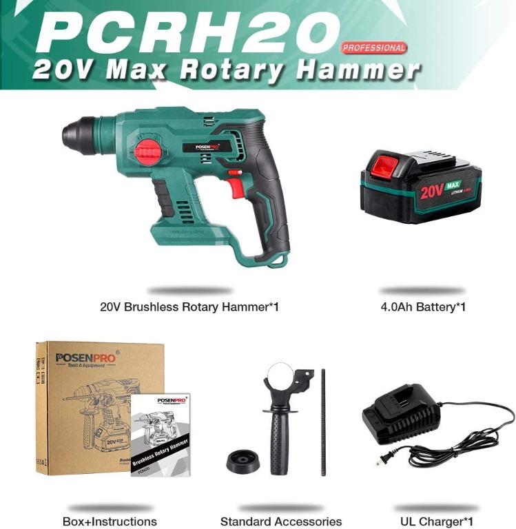POSENPRO PCRH20 | 20V Brushless Cordless Rotary Hammer Drill, Furniture ...