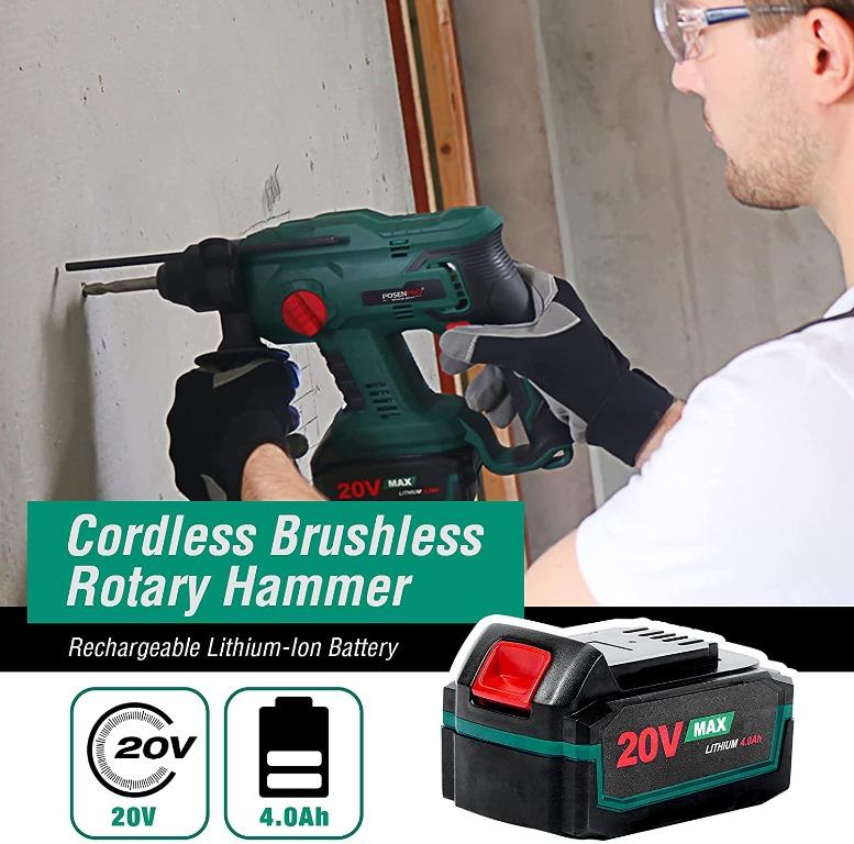 POSENPRO PCRH20 | 20V Brushless Cordless Rotary Hammer Drill, Furniture ...