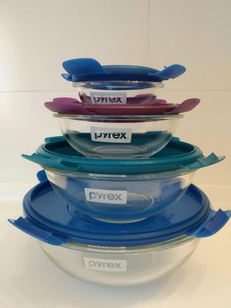 PYREX Smart Essential Glass mixing bowls with lids, Furniture & Home ...
