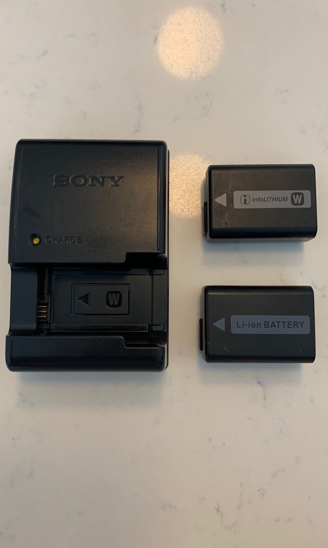 Sony camera battery charger + 2 batteries, Photography, Photography ...