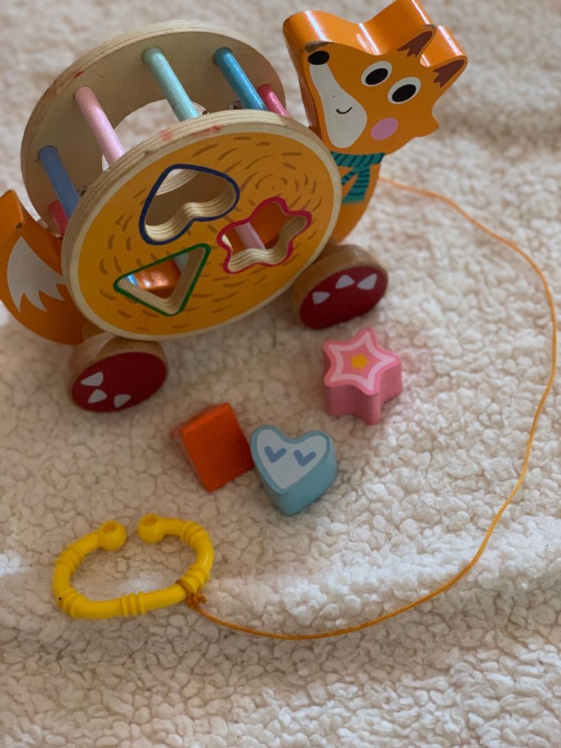 Wooden Fox Pull Toy with Shape Puzzle Preloved, Hobbies & Toys, Toys ...