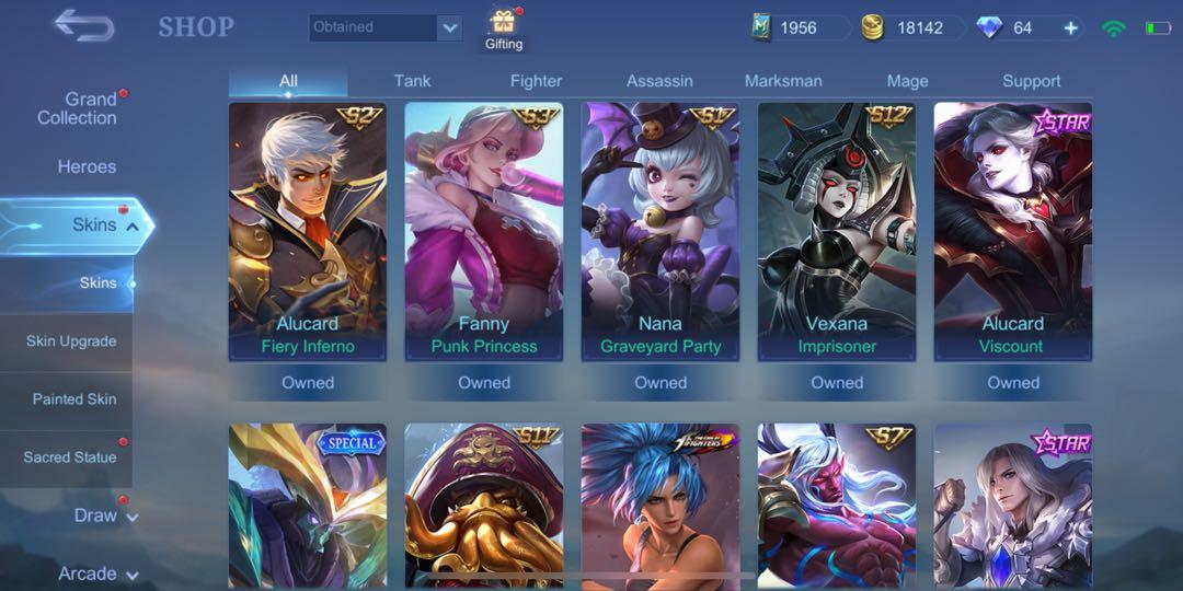 120 skins Mobile legend account #066 (102 HEROES, 120 SKINS, 9 MAXED ...
