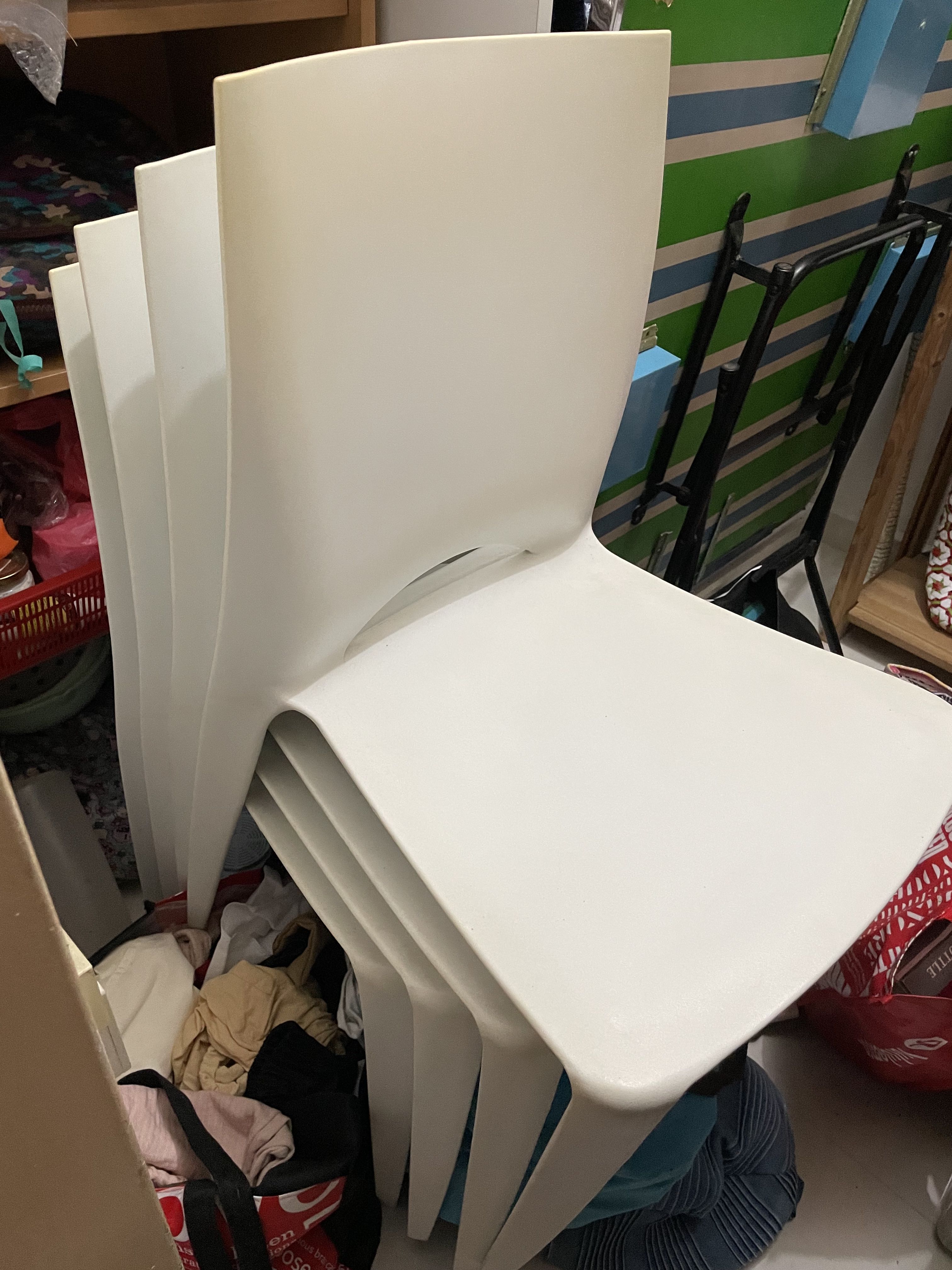 4 Stackable White Chairs, Furniture & Home Living, Furniture, Chairs on ...