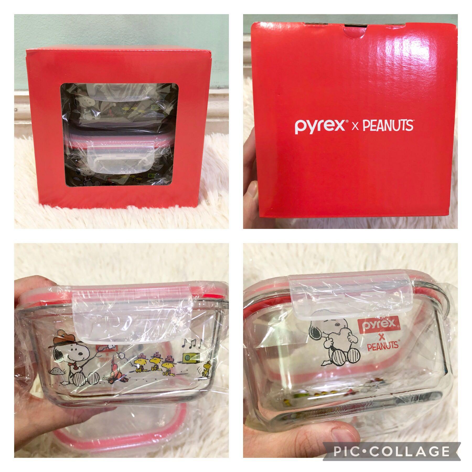 [Authentic] Pyrex x Peanuts Snoopy 2 sets Glassware, Furniture & Home ...