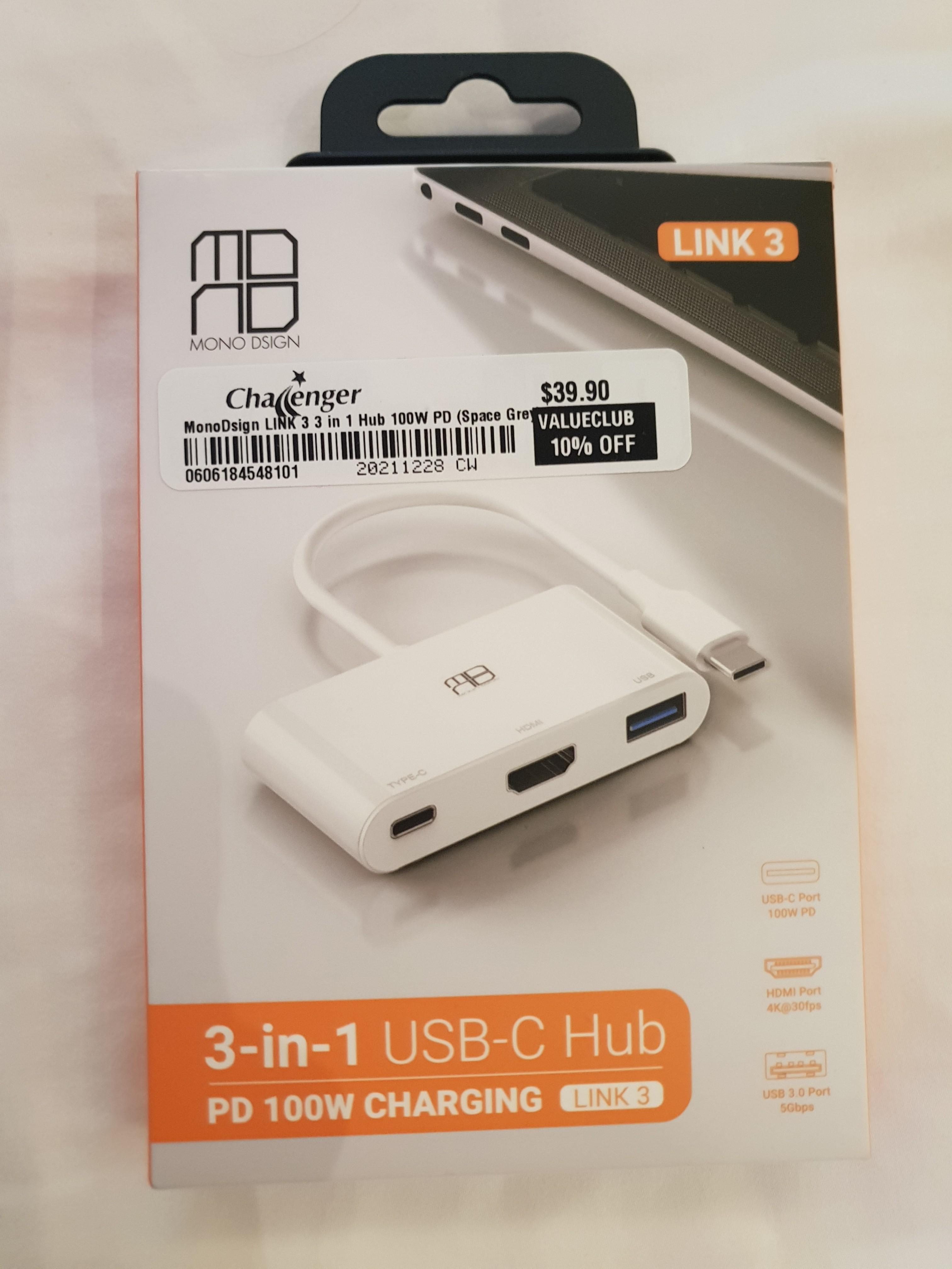 BNIB MONO DSIGN 3-in-1 USB-C Hub | USB-C to HDMI, Computers & Tech ...