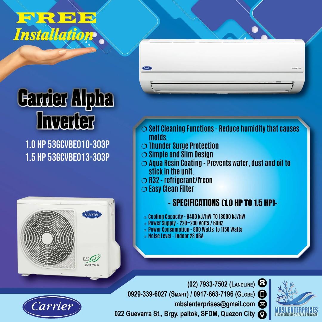 BRAND NEW CARRIER ALPHA INVERTER SPLIT TYPE AIRCON WITH FREE ...