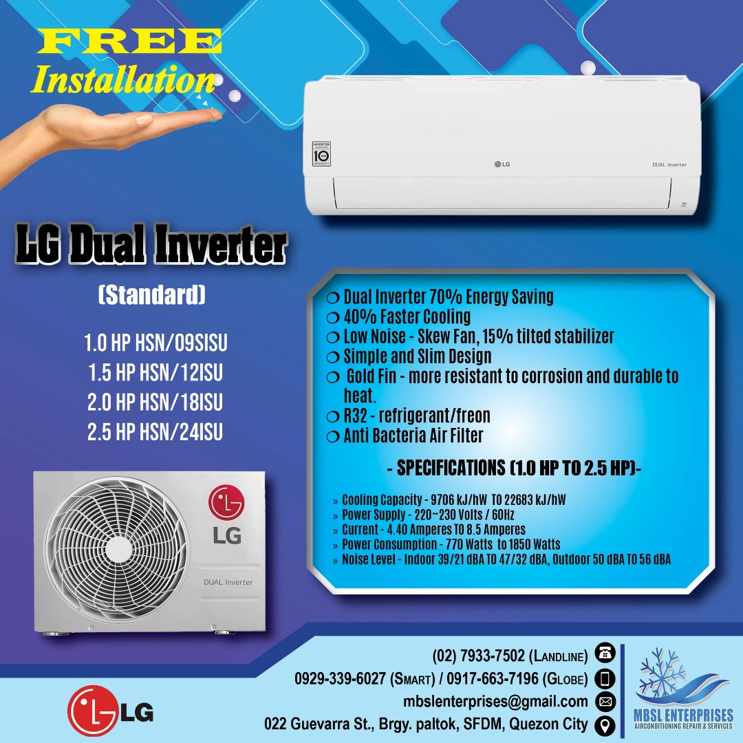 BRAND NEW LG STANDARD DUAL INVERTER SPLIT TYPE AIRCON WITH FREE ...