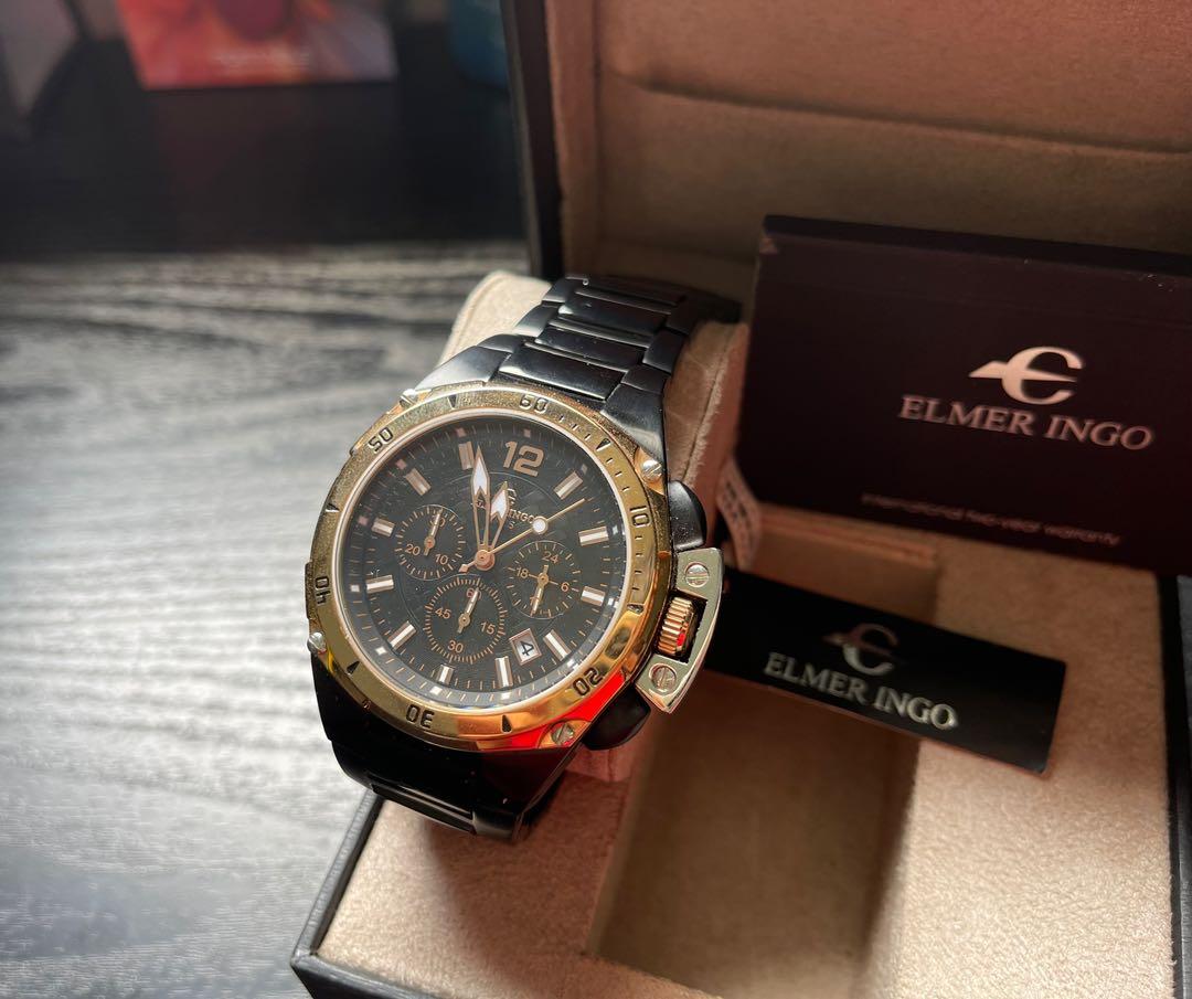 Elmer Ingo Sporty Chronograph Black & Gold, Men's Fashion, Watches ...