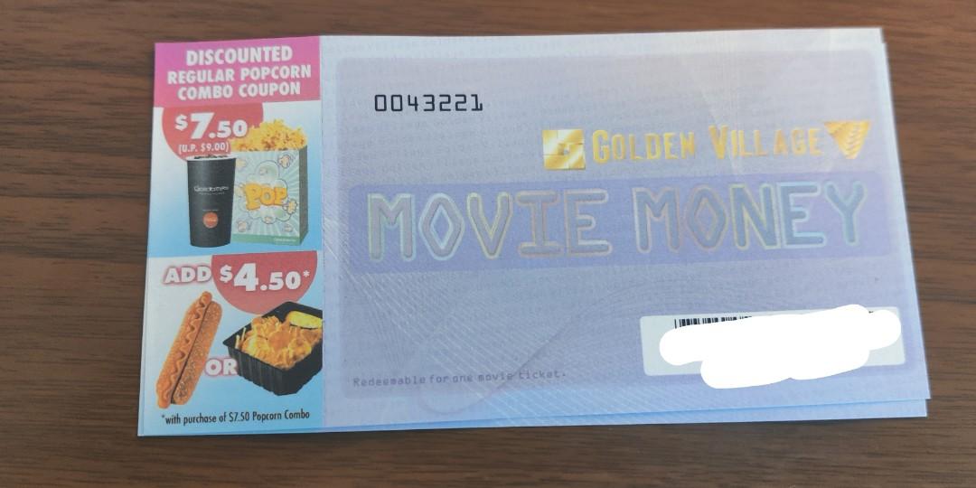 Golden village movie ticket, Tickets & Vouchers, Vouchers on Carousell