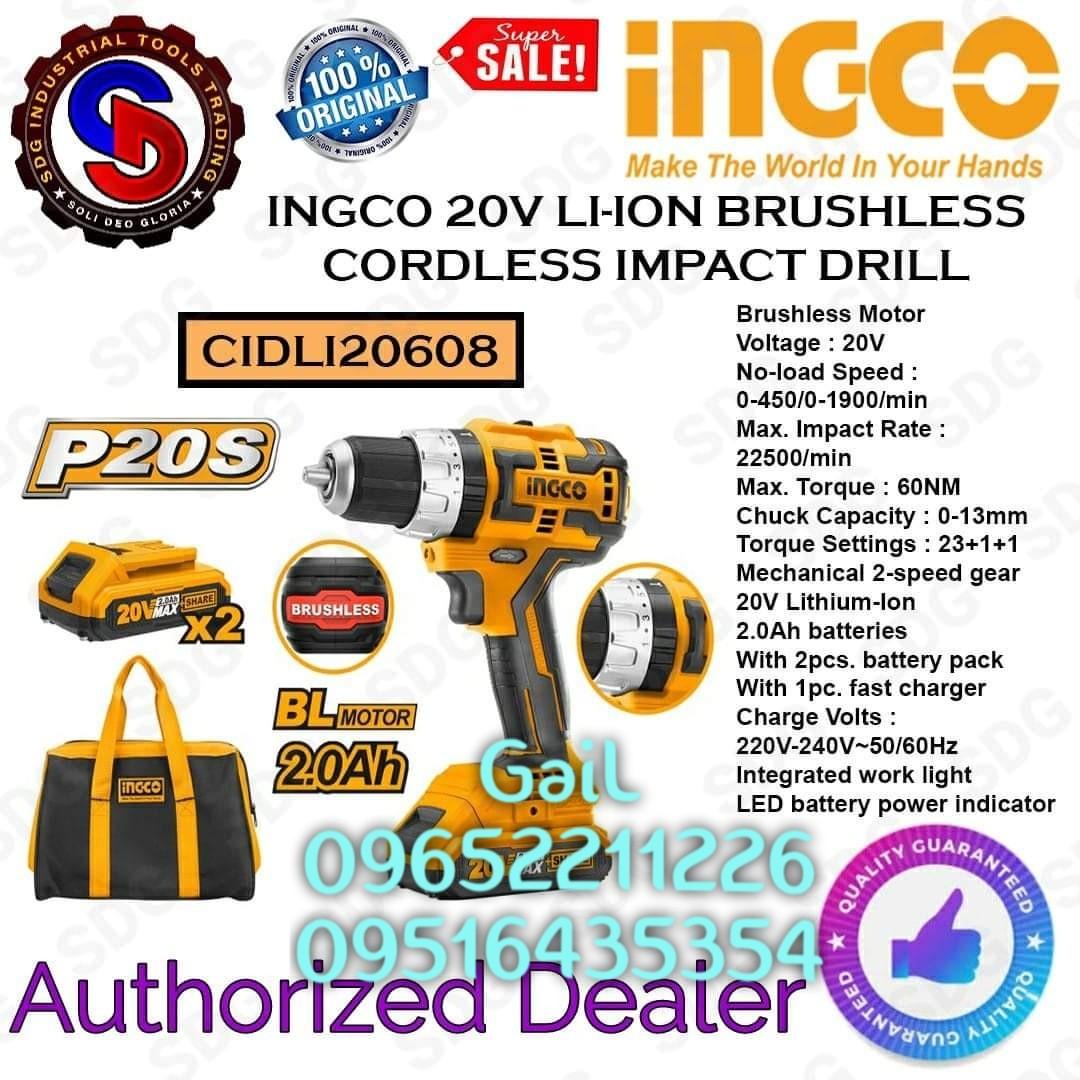 INGCO 20V Li-Ion Brushless Cordless Impact Drill (CIDLI20608 ...