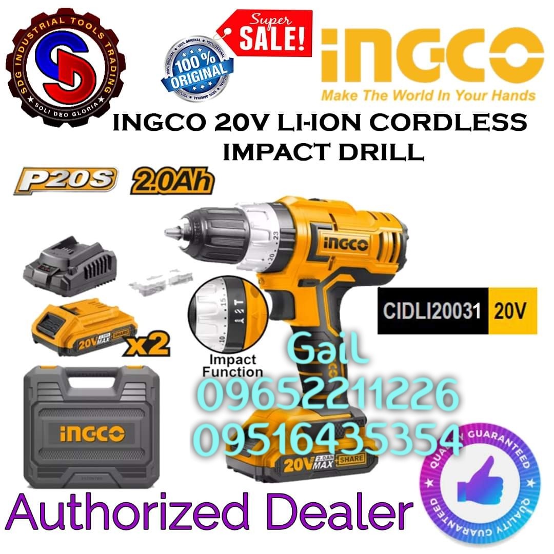 INGCO (CIDLI20031) 20V Li-ion Cordless Impact Drill, Commercial ...