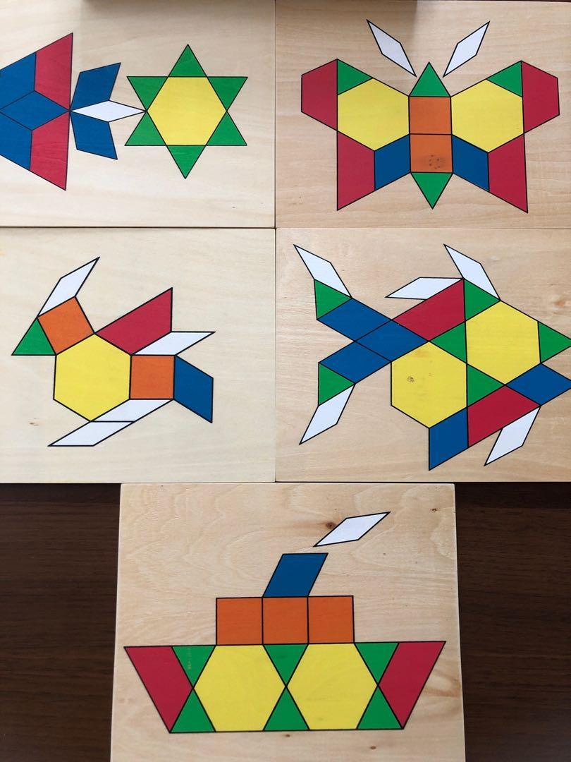 Melissa & Doug Pattern Blocks and Boards - 120 Solid Wood Shapes and 5 ...