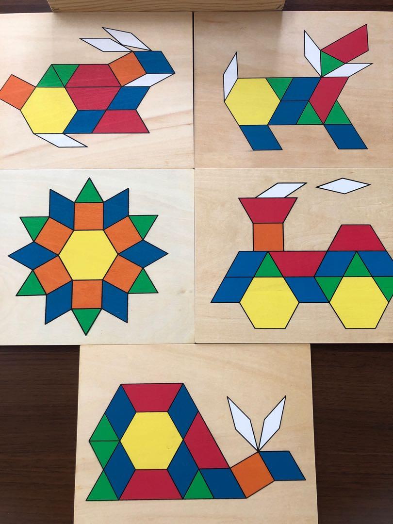 Melissa & Doug Pattern Blocks and Boards - 120 Solid Wood Shapes and 5 ...