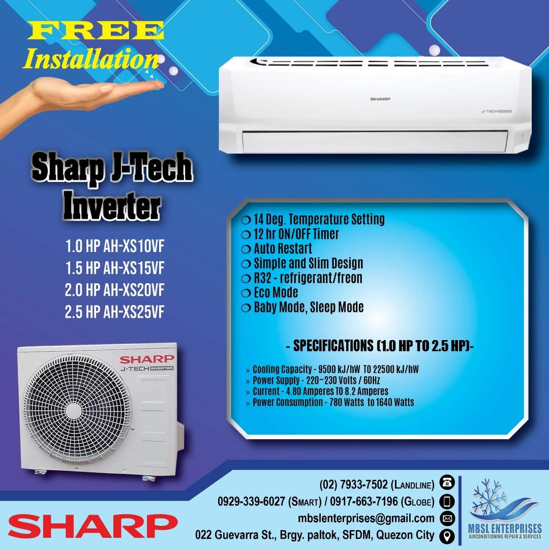 SHARP JTECH INVERTER SPLIT TYPE AIRCON WITH FREE INSTALLATION on Carousell