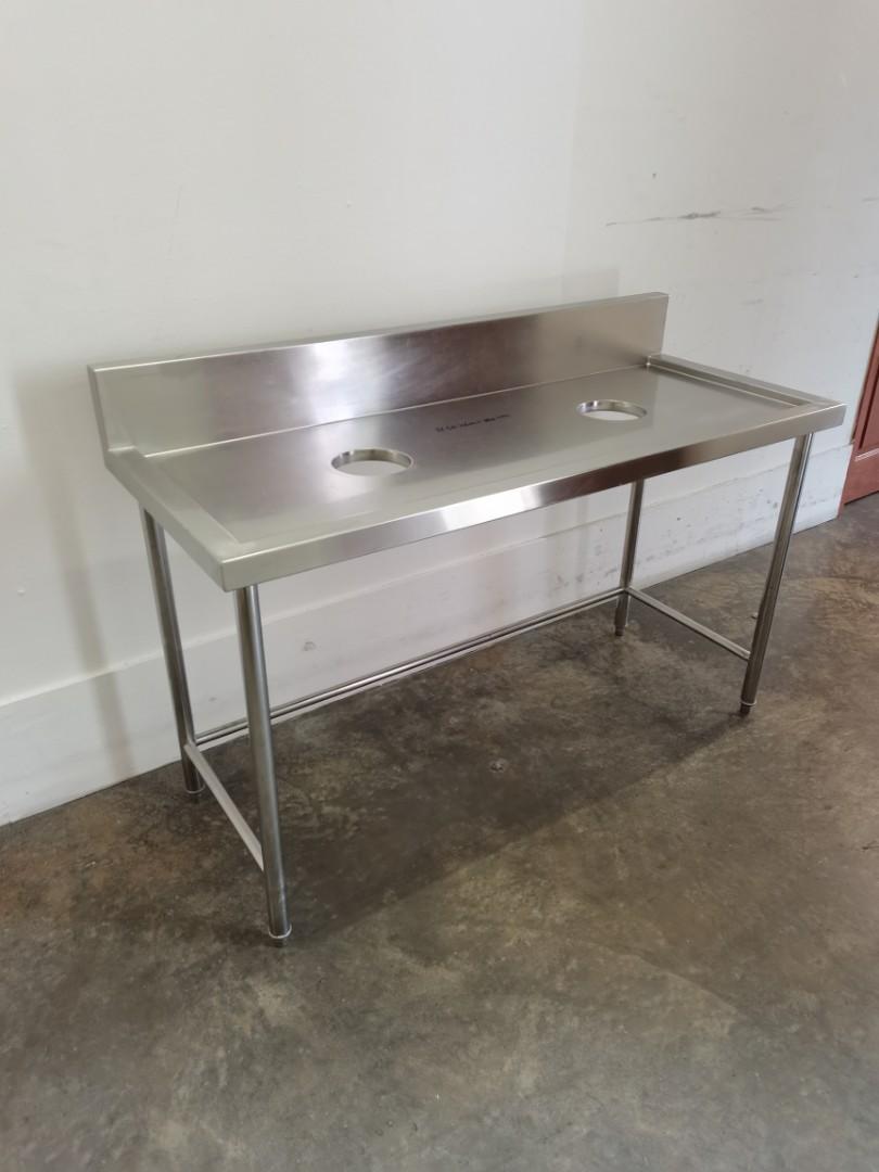 Stainless steel table with trash hole, Furniture & Home Living ...