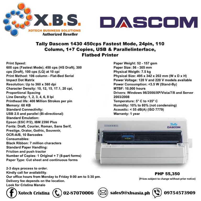 Tally Dascom 1430 450cps Fastest Mode, 24pin, 110 Column, 1+7 Copies ...