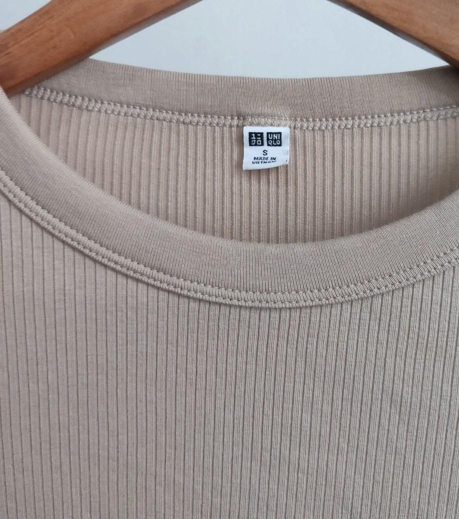 Uniqlo Nude Ribbed Top, Women's Fashion, Tops, Shirts on Carousell