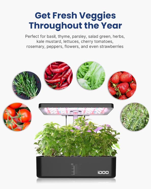 3310) iDOO 12Pods Hydroponics Growing System, Indoor Herb Garden with ...