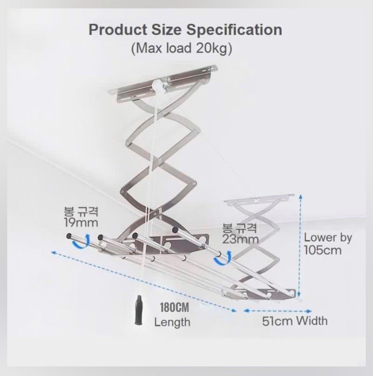 Retractable Laundry Drying Rack System Ceiling Mounted, Furniture ...