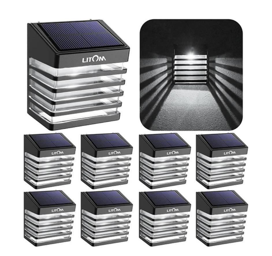 LITOM Solar Fence Deck Lights 8 Pcs Cold White, Furniture & Home Living ...
