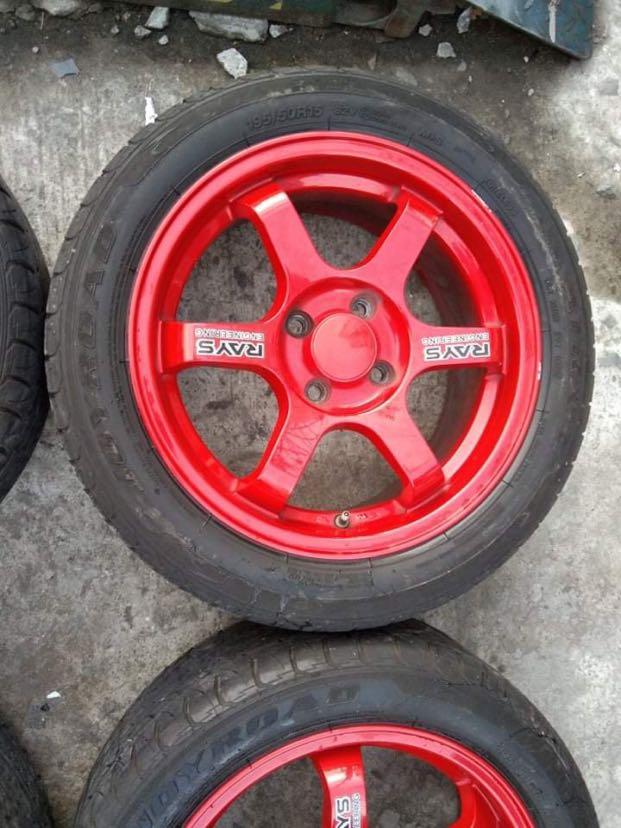 Mags te37 red, Car Parts & Accessories, Mags and Tires on Carousell