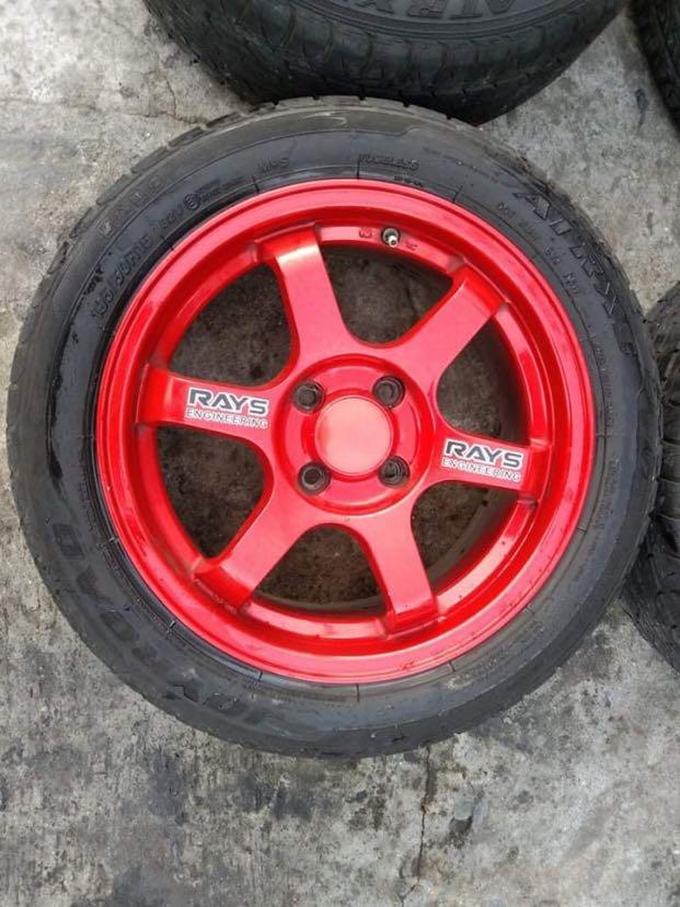 Mags te37 red, Car Parts & Accessories, Mags and Tires on Carousell