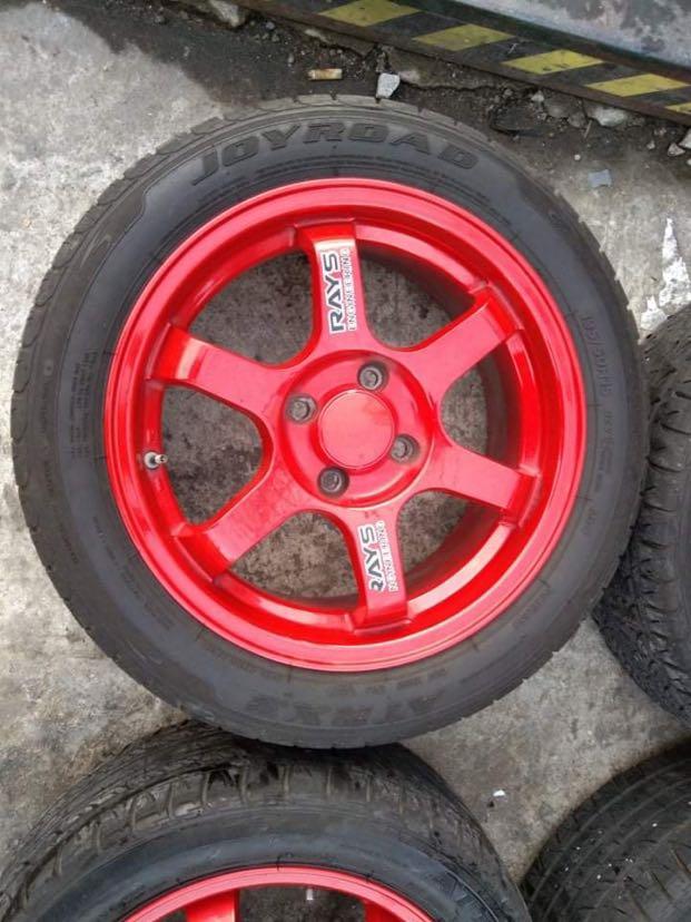Mags te37 red, Car Parts & Accessories, Mags and Tires on Carousell