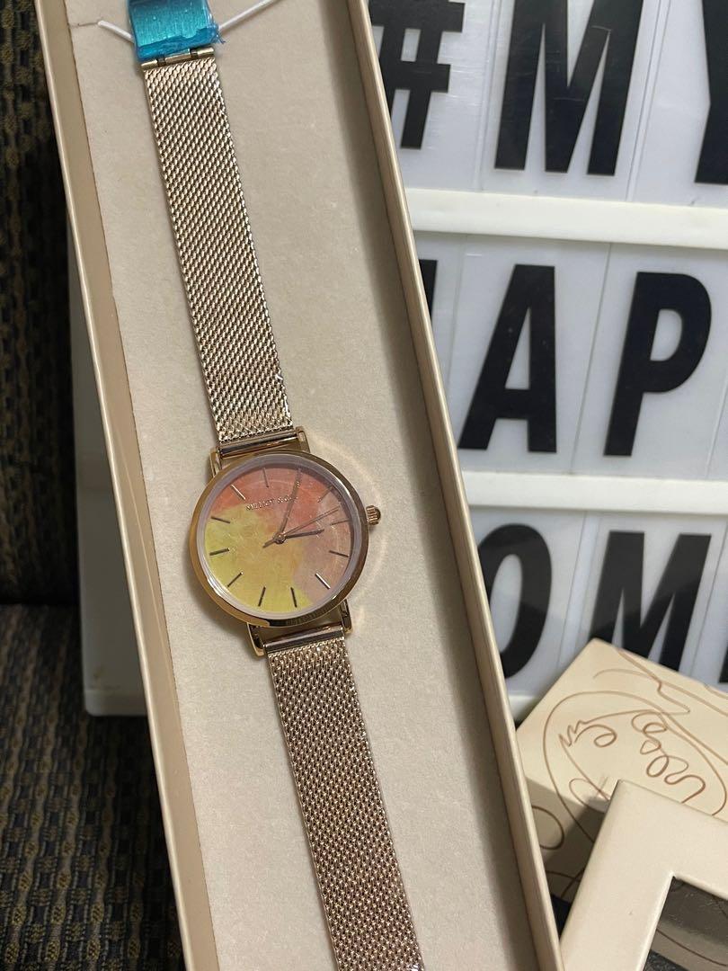 Milliot & Co. (TILLY ROSE GOLD MESH STRAP WATCH - Salmon), Women's ...