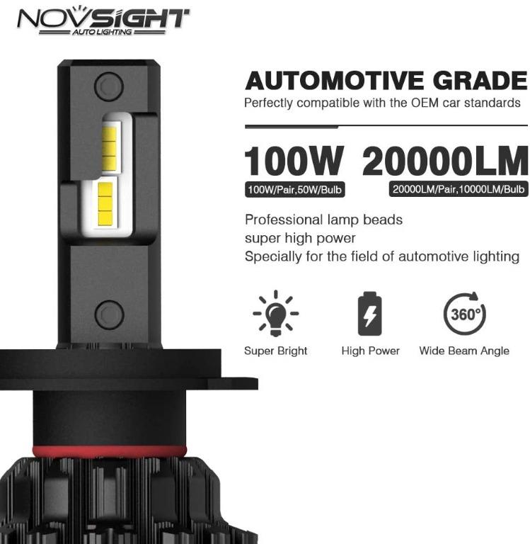 NOVSIGHT H4 LED Headlight Lighting & Fans Hi&Lo 100W (50W/Bulb) 20000LM ...