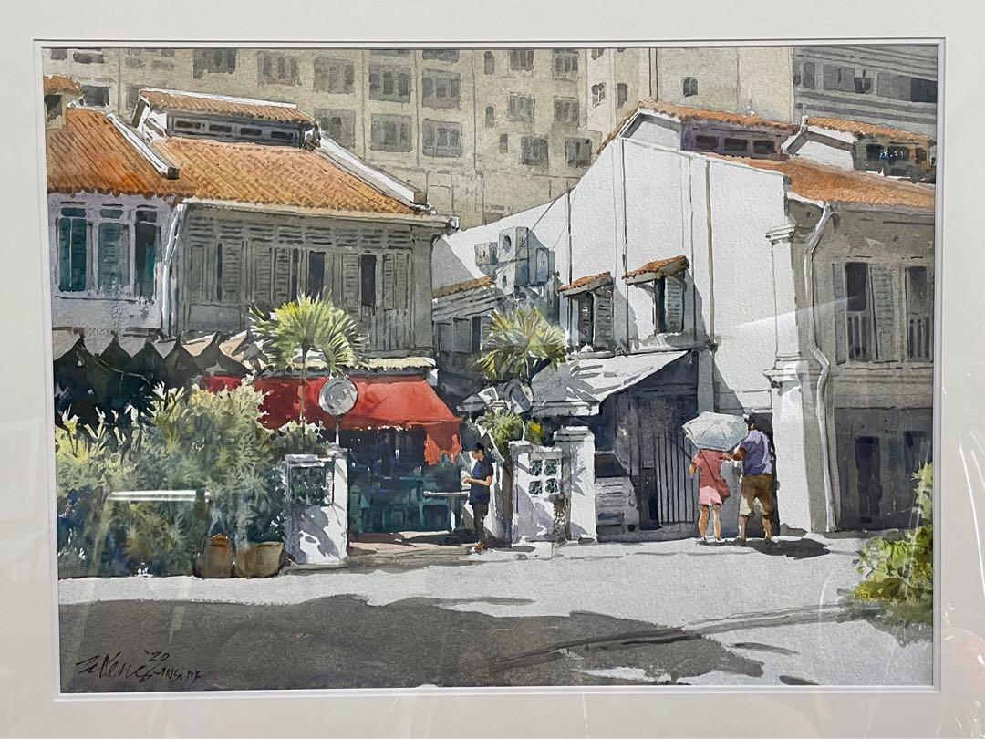 Ong Kim Seng full size watercolour with COA, Hobbies & Toys, Stationery ...