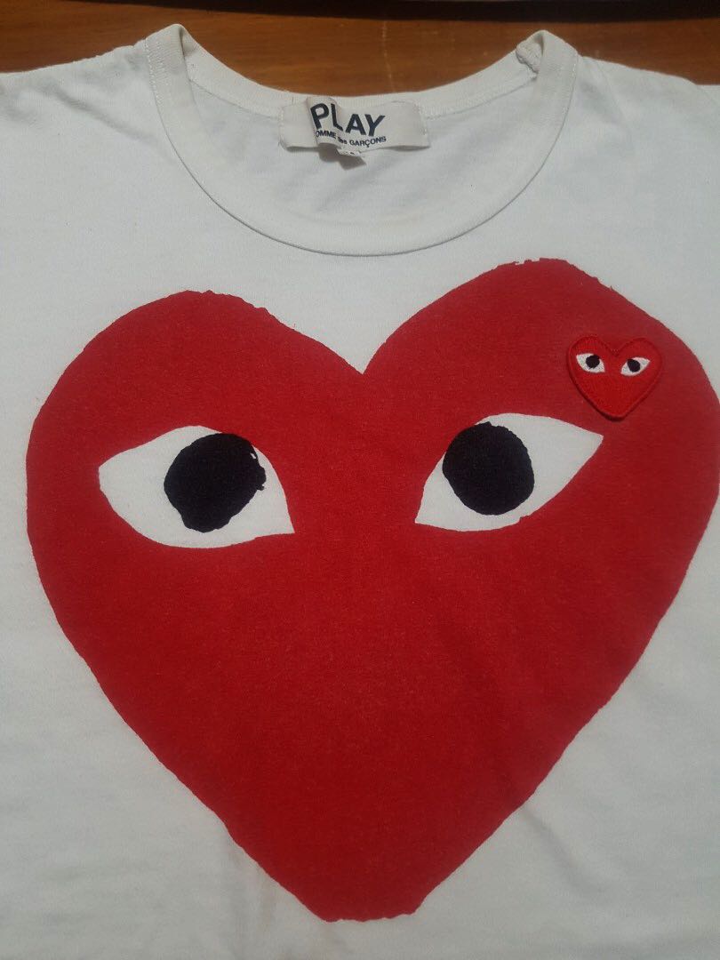 PLAY CDG big red play logo white tee, Women's Fashion, Tops, Shirts on ...