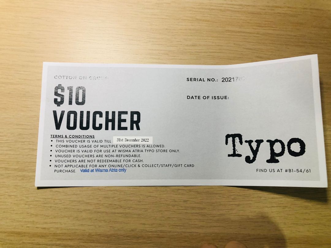 Typo $10 Cash Voucher total $100, Tickets & Vouchers, Vouchers on Carousell