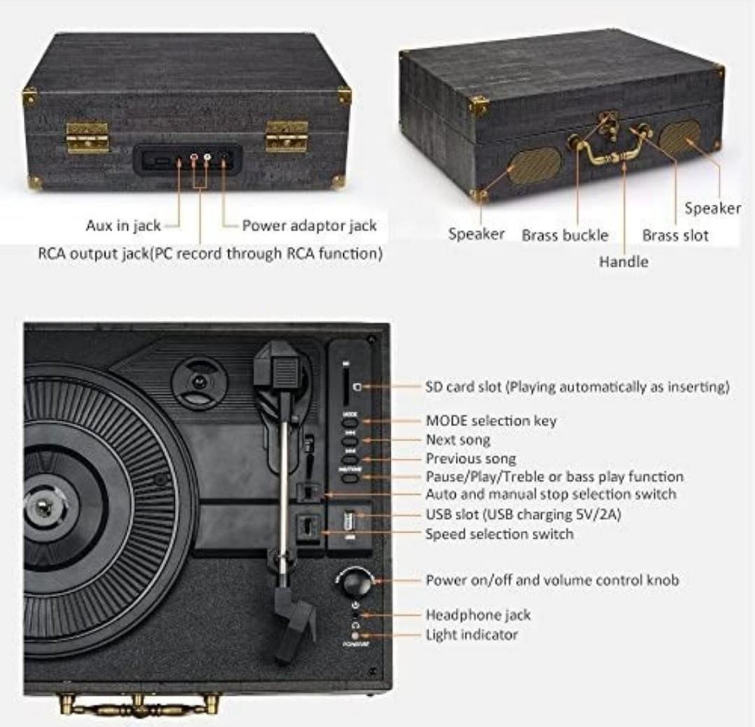 WOCKODER Record Player Turntable Bluetooth Vinyl Player with Speakers ...