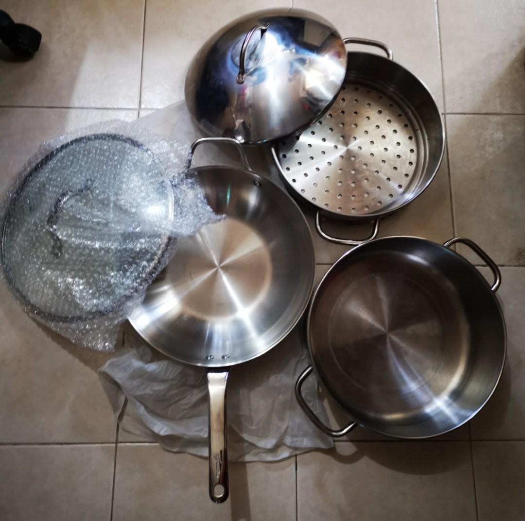 32cm Lagostina Wok with Brand New lid & 30cm Zebra Steamer Pot 2 Layer ...