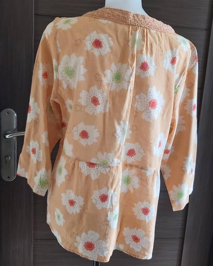 blus oren muda garis renda pl, Fesyen Wanita, Pakaian Wanita, Atasan di ...