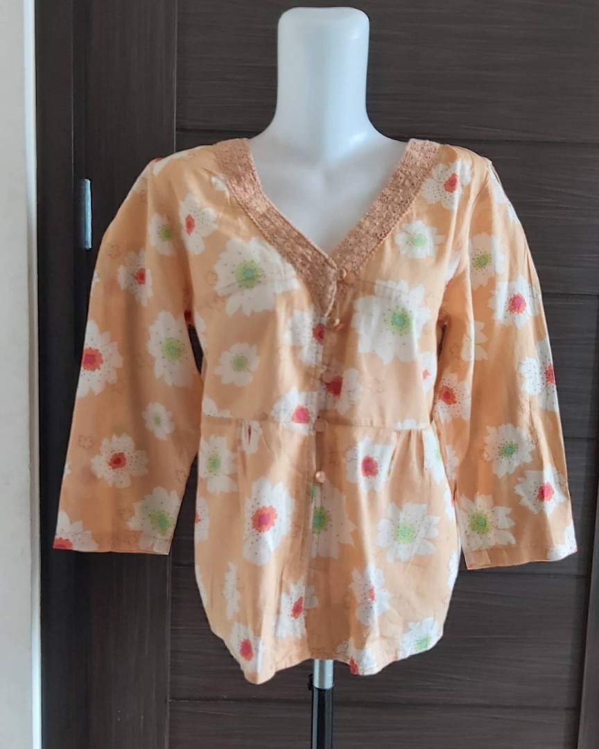 blus oren muda garis renda pl, Fesyen Wanita, Pakaian Wanita, Atasan di ...