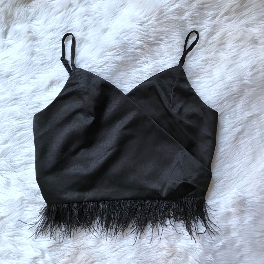 FASHION NOVA feather trim cami, Women's Fashion, Tops, Sleeveless on ...